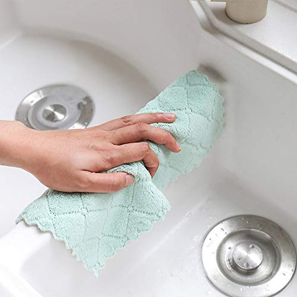 Towels Hanging Hand Dishclout Kitchen Nonstick Oil Coral Velvet Kitchen Dining Bar (Green, One Size)