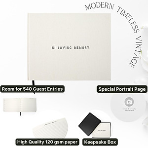 Funeral Guest Book for Memorial Service Sign In – Guest Book for Funeral w/ Black Keepsake Box - Modern Ivory Linen Hardcover Memory Book for Celebration of Life Guest Book with 540 Entries