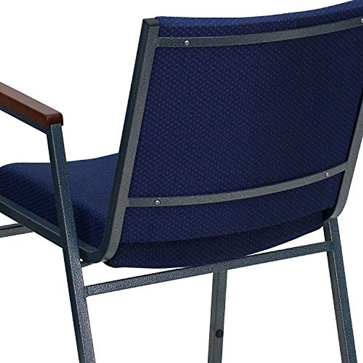 Flash Furniture HERCULES Series Heavy Duty Navy Blue Dot Fabric Stack Chair with Arms and Ganging Bracket