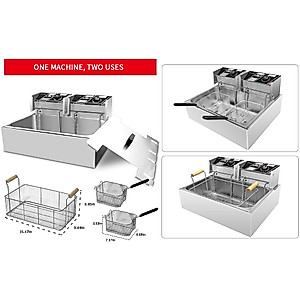 Swinod Commercial Deep Fryer with Basket for Restaurant or Home Use, Detachable Large Capacity Stainless Steel Countertop Electric Oil Fryer with Temperature Control