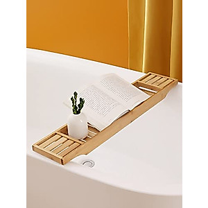 GANFANREN Bathroom Bathtub Rack Shelf Bath Bridge Caddy Bathtub Storage Rack Tray Bath Tub Towel Book Wine Holder Organizer