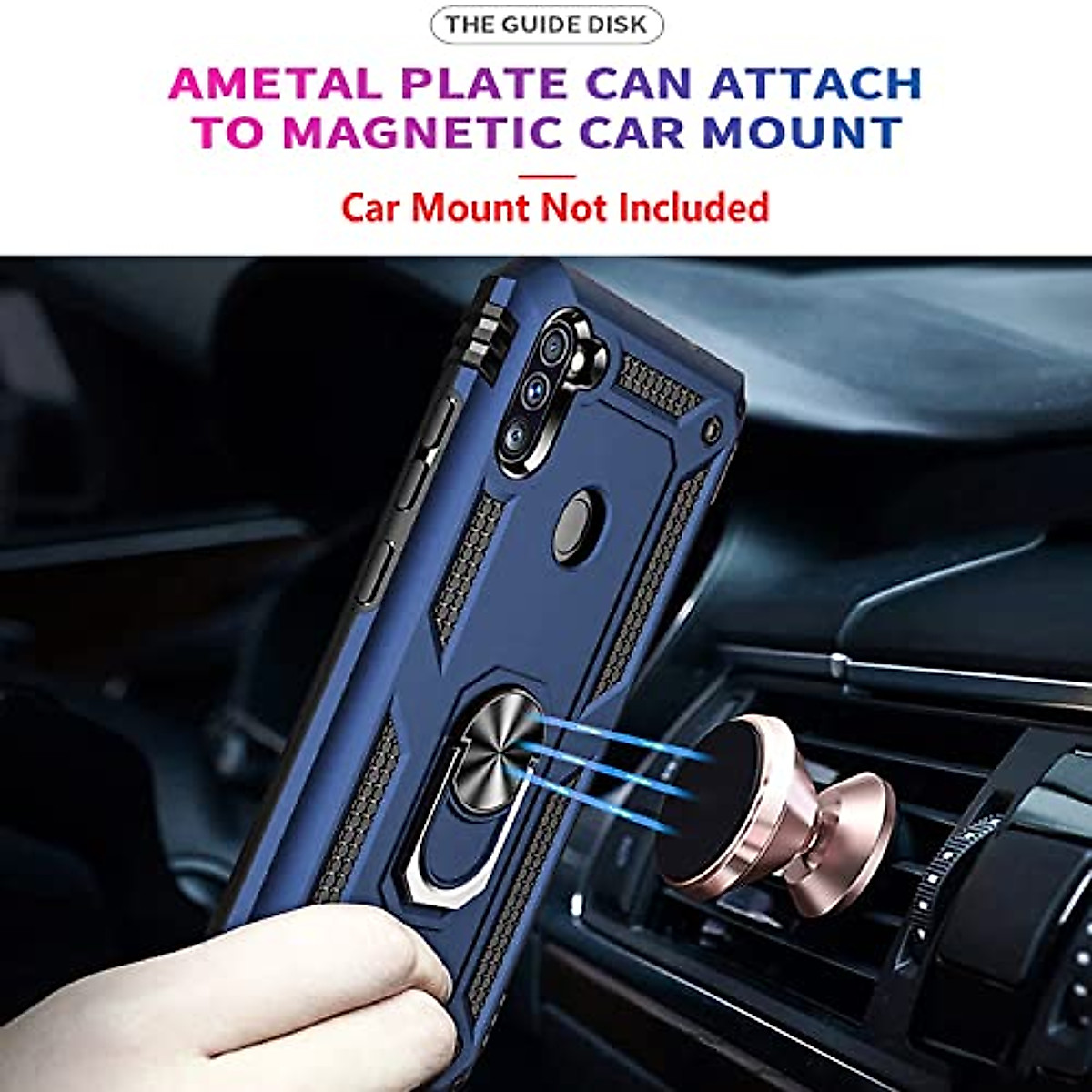 STARSHOP Samsung Galaxy A11 Phone Case, Samsung A11 Phone Case, with [Tempered Glass Screen Protector Included] Military Grade Shockproof Protective Phone Cover with Metal Ring Kickstand -Navy