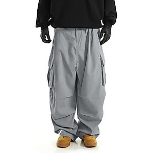 OYOANGLE Men's Drawstring Elastic Waist Flap Pockets Streetwear Baggy Cargo Pants Joggers Hiking Trousers Light Grey L