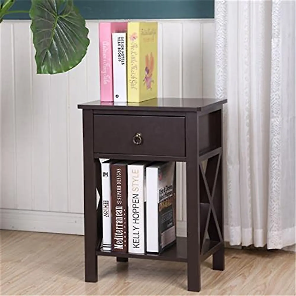 Brown Home Office Bedside Table，Nightstand, Side Table, End Table Storage Shelf Modern Bedside End Tables, Night Stands with Drawer and Storage Shelf for Bedroom Living Room Furniture 40 x 30 x 55cm