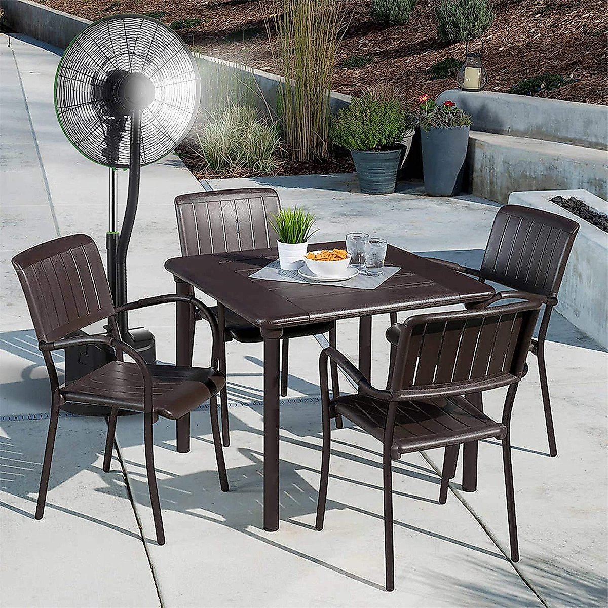 Simple Deluxe 18 Inch Misting fan Adjustable height Oscillating Cooling Pedestal fan with Remote Control, Ideal for Backyards, Patios and More, Black