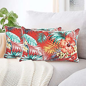 IN4 Care Lumbar Pillow Covers Set of 2, Outdoor Indoor Waterproof Decorative Patio Lumbar Pillowcase Shell 12x20 Inch, Rectangular Cushion Case for Couch Sofa Garden Farmhouse-Sadira Chili Haze