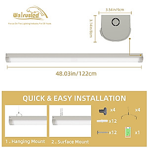 2 Pack 4FT Tri-Level Sensor LED Linear Strip Emergency Stairwell Light w/Remote, CCT 20W/40W Selectable, 125lm/W, Battery Backup, 30K/40K/50K, IP20, Dimmable Commercial Shop Ceiling Light Fixture, FCC