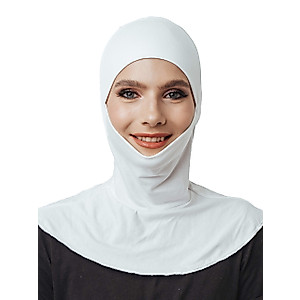 Mask Hijab, Cotton Under Scarf Tube Cap,Closure of The Chin, Ready to wear Muslim Accessories for Women (White)