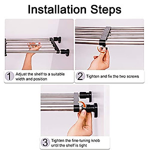 BAOYOUNI Expandable Closet Shelf Tension Rod Clothes Hanger Storage Rack Adjustable DIY Shelving Unit Cabinet Kitchen Bathroom Divider Separator Organizer, Black