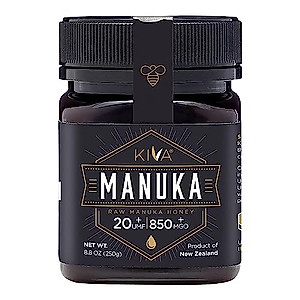 Kiva Raw Manuka Honey UMF 20+ | MGO 850+ | 100% Pure New Zealand Honey (8.8oz/250g BPA-Free Jar) | UMF and MGO Certified | GMO-Free | No Antibiotics | Traceable