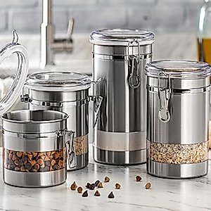 Le'raze Airtight Food Storage Container for Kitchen Counter with Window, Canister Set Ideal for Flour Tea, Sugar, Coffee, Candy, Cookie Jar with Clear Acrylic Lids & Locking Clamp