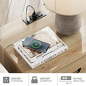 WAMPAT Night Stands for Bedrooms Set of 2 End Tables with Charging Station, 2 Drawer Nightstand Wooden Bedside Table, Farmhouse Side Table for Living Room, Oak