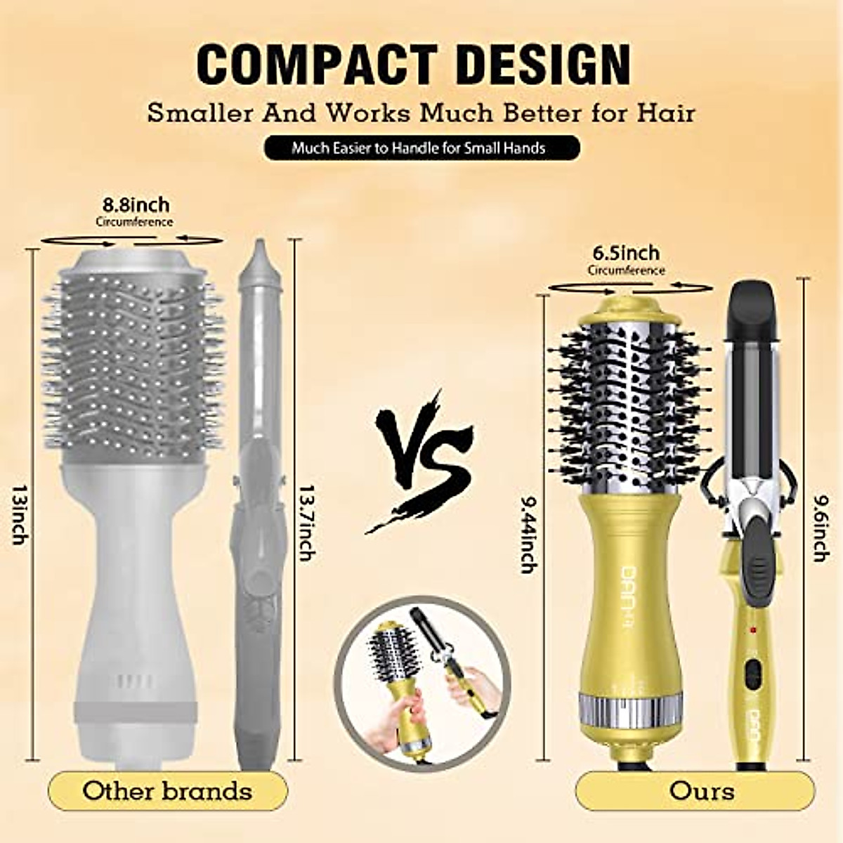 Travel Size Hair Blow Dryer Brush & 1 Inch Mini Curling Wand Set, Hot Air Brush with 3 Temperature Settings & Travel Curling Iron Set for Drying, Styling, Curling, Volumizing