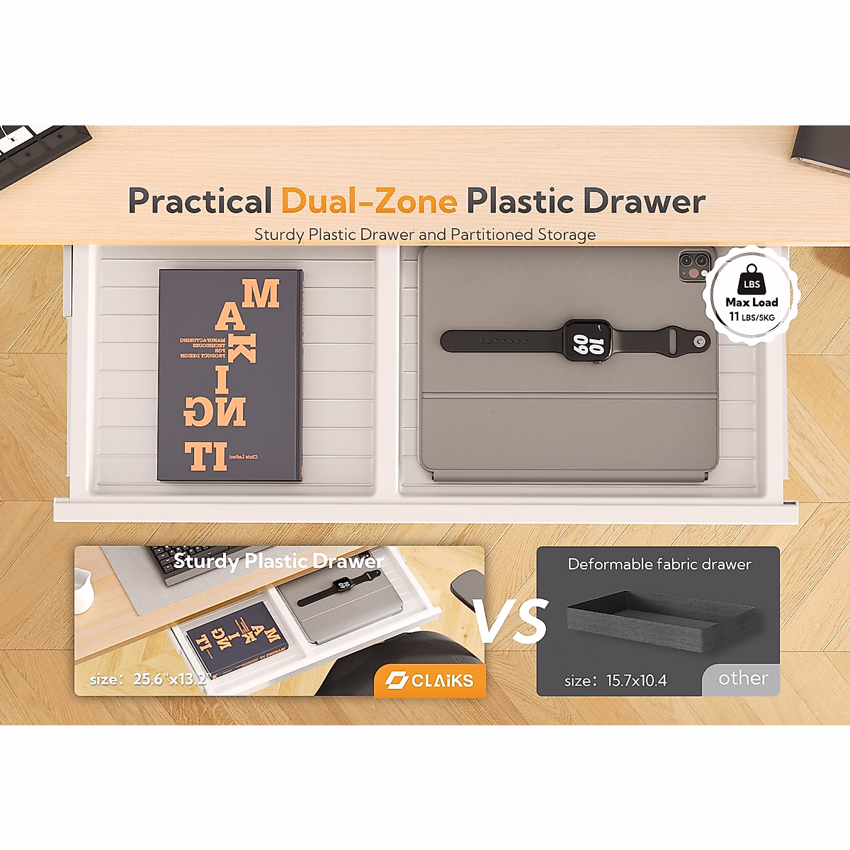 Claiks Standing Desk with Drawers, Stand Up Electric Standing Desk Adjustable Height, Sit Stand Desk Computer Workstation, 55 Inch, Natural