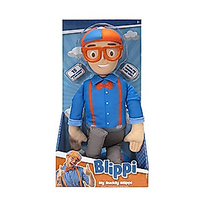Blippi Bendable Plush Doll, 16” Tall Featuring SFX - Squeeze The Belly to Hear Classic catchphrases - Fun, Educational Toys for Babies, Toddlers, and Young Kids
