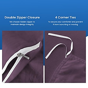 Banke Bihari Collection 1000 TC Pure Egyptian Cotton Plum Duvet Cover Oversized King 116x98 Inch + 2 Pillowcases Zipper Clouser & Corner Ties Quilt case Hotel Quality Soft Feel Comfortable (Pinch)