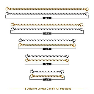 Necklace Extenders, 10Pcs Stainless Steel Gold Silver Necklace Bracelet Anklet Extension Chains with Lobster Clasps and Closures for Jewelry Making