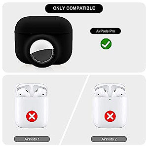 2 in 1 Protective Case for Apple AirPods Pro Air Tag Holder Combo, Soft Silicone Airpods Pro AirTag Case with 2 PCS Screen Protector, Anti-Scratch Anti-Fall Anti-Lost Shockproof Durable(Black)