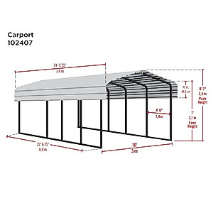 Arrow CPHC102407 Heavy Duty Galvanized Steel Metal Multi-Use Shelter, Shade, Carport, 10' x 24' x 7'