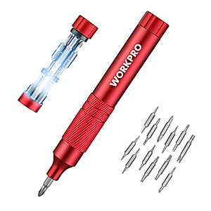 WORKPRO 24-in-1 Precision Screwdriver Sets, Pen Style Manual Screwdriver, 24 pcs Tough S2 Steel Small Screwdriver Bits, Ideal for Eyeglass, Watch, Laptop, Phone, Jewelry and Electronic, Red