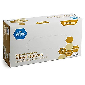 Med PRIDE Medical Vinyl Examination Gloves (Medium, 100-Count) Latex Free Rubber | Disposable, Ultra-Strong, Clear | Fluid, Blood, Exam, Healthcare, Food Handling Use | No Powder