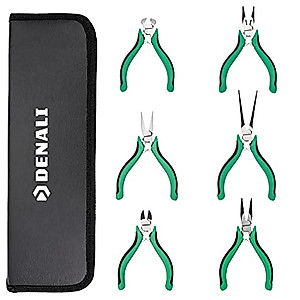 Amazon Brand - Denali 6-Piece Mini Pliers Set with Comfort Grip and Organizer Leather Storage Bag