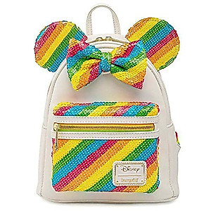 Loungefly Disney Minnie Mouse Sequin Rainbow Womens Double Strap Shoulder Bag Purse
