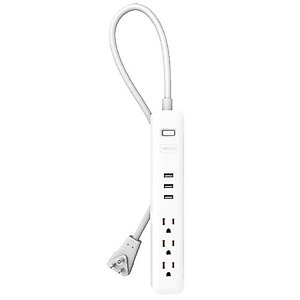 WYZE Surge Protector, 3 USB Ports, 3-Outlets, 15A Overload Protection, 4ft Power Cord, Work from Home, UL and FCC Certified, White