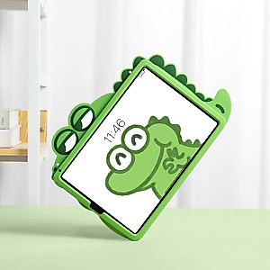Laetass Cartoon Silicone Child Protective Cover for 2021 iPad Mini 8.3" 6th Gen A2567 A2568 A2569 with Adjustable Stand Cover, Cute Cartoon Little Dinosaur Design Shockproof Silicone Case (Green)