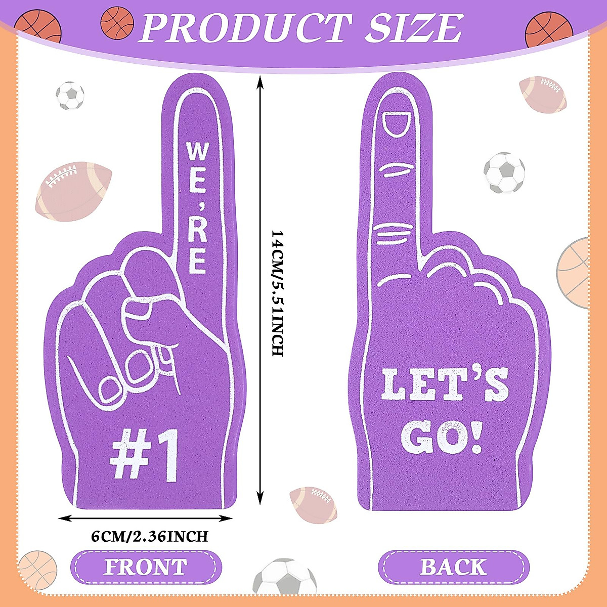 Sinmoe 24 Pcs Mini Foam Finger Sport Fan Foam Mini Finger, We're #1 Sports Themed Party Supplies for Baseball Basketball Soccer Events Team Gifts(Purple)