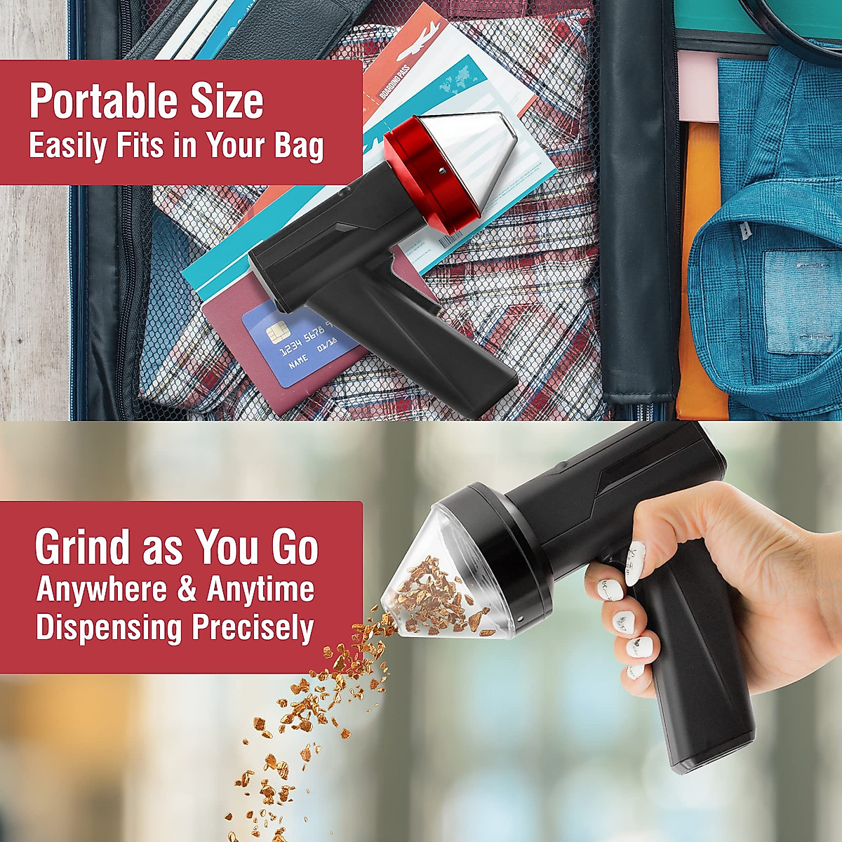 2.5" Large Electric Grinder Herb Grinder, Auto Spice Grinder with Auto Dispensing (Black Red)