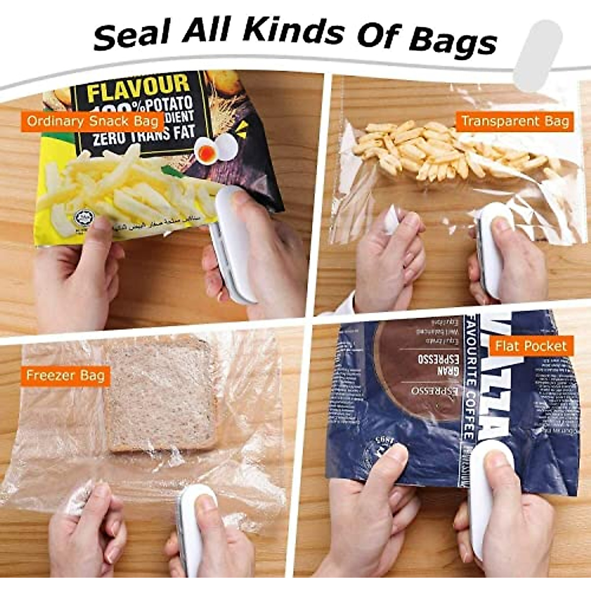 Mini Bag Sealer, Portable Vacuum Sealers, Chip Bag Sealer, Handheld Heat Seal, 2 in-1 Heat Seal and Cutter Mini Food Sealer for Plastic Bags