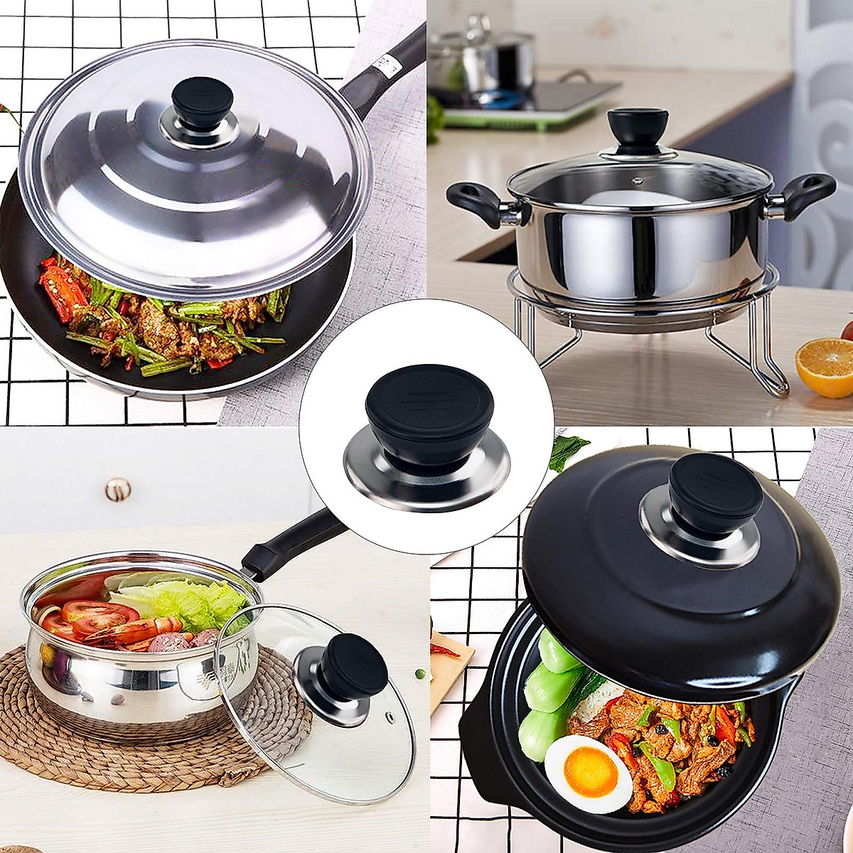 6PCS Pot Lid Knobs, Universal Kitchen Cookware Replacement Pan Lid Holding Handles, Pot Lid Cover Knob Handle, Knobs Casserole Kettle Cover Glass Saucepan Crockpot Handle Replacement Set