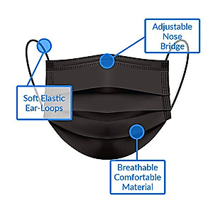 Reli. Black Face Mask (50 Masks) Disposable Black Mask, 3 PLY Protection with Filter Layer - Breathable, Elastic Ear Loop Mask - Face Protection, 50 Pack Pcs (Black)