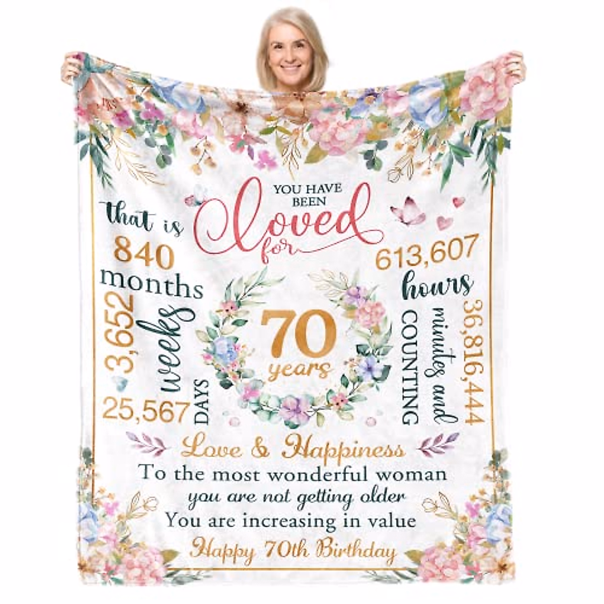 70th Birthday Gifts for Women,70th Birthday Decorations for Women,70th Birthday Gift Ideas,Happy 70th Birthday Decorations for Her,Wife,Sister,Friend,Soft Throw Blanket 50" X 60"