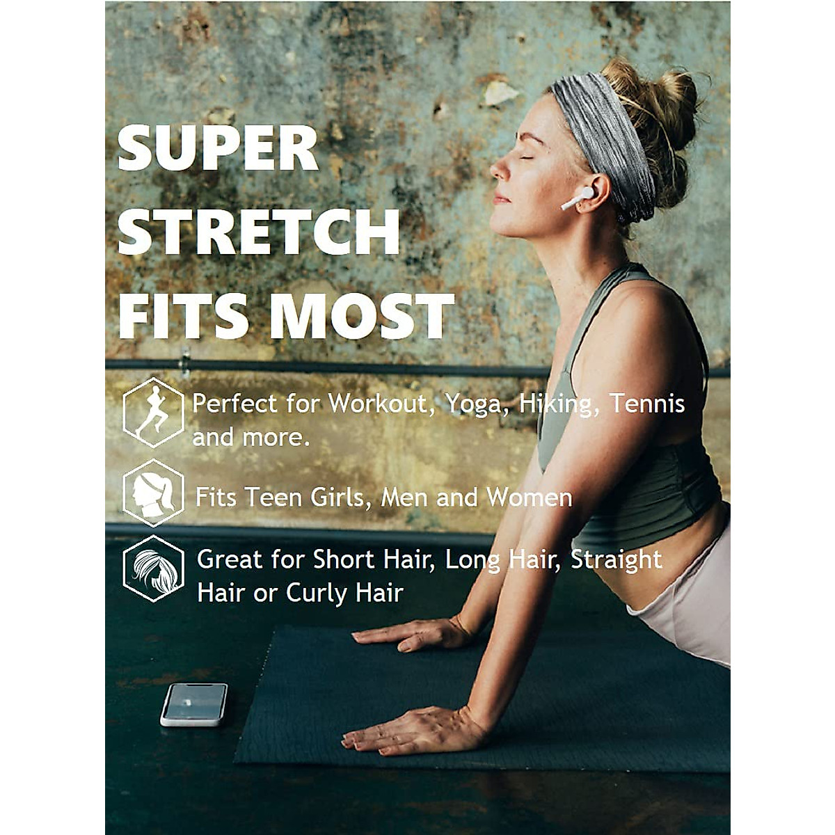 TERSE Moisture Wicking Headbands for Women - Non Slip Sweatbands for Workout, Sports, Yoga, Running, Athletic Hair Bands