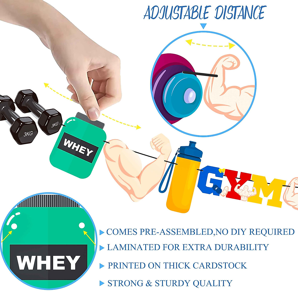 Gym Birthday Party Banner Weight Lifting Birthday Party Decorations 2Pcs Glitter Fitness Birthday Party Banners Gym Happy Birthday Banner for Gym Theme Baby Shower Supplies