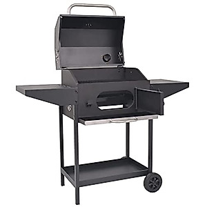 Matalde BBQ Charcoal Smoker with Base Rack, Charcoal Grill, Portable Grill, Outdoor Grill with Wheels, For Outdoor BBQ Cooking BBQ Camping, Black 50" x 25.2" x 49.2"