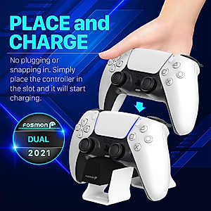 Fosmon Dual 2 Charger Station Compatible with Sony-PS5-Playstation 5 Dualsense Controllers, (Place and Charge) 3 Hours Fast Charging Dock with Intelligent Chip Overcurrent Over-Heating Protection