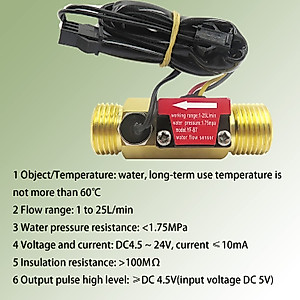Water Flow Totalizer and Flow Rate Meter with Digital LCD Display +G1/2" Hall Effect Liquid Water Flowmeter Sensor-1-25L/min