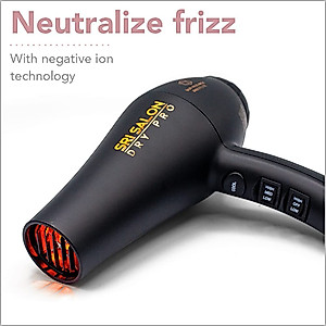 SRI Salon Dry Pro, Infrared Light Blow Dryer with Salon Results, Negative Ions for Reduced Frizz, Fast-Drying & Max Shine, 1875W, Free Attachments - Concentrator, Diffuser, & Comb