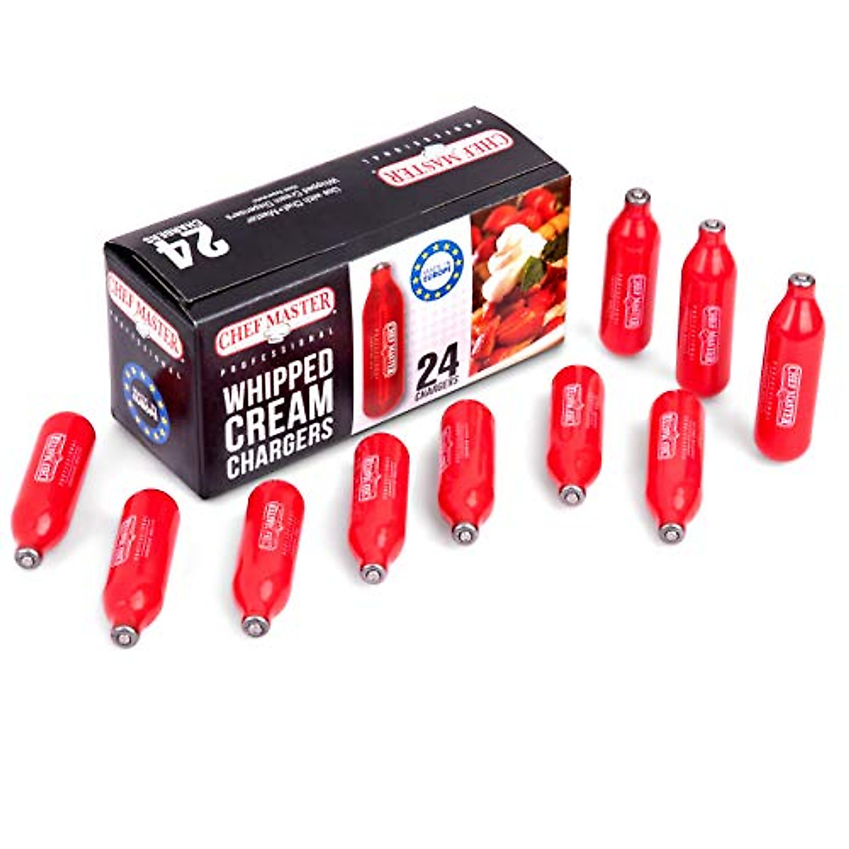 Chef-Master Whipped Cream Chargers, Nitrous Oxide Whipped Cream Cartridge PACK OF 24, Whip Cream Dispensers Chargers, Made in Europe