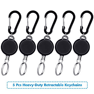 Selizo 5 Pcs Retractable Keychain Retractable Badge Holder Reel Clip ID Badge Holder with Steel Wire Rope, Black