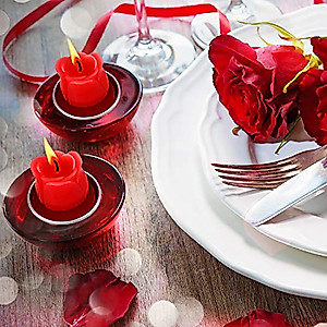 TecUnite 12 Pieces Rose Tealight Candles Handmade Delicate Rose Flower Candles for Valentine's Day Party Wedding Spa Home Decoration Gifts (Red)