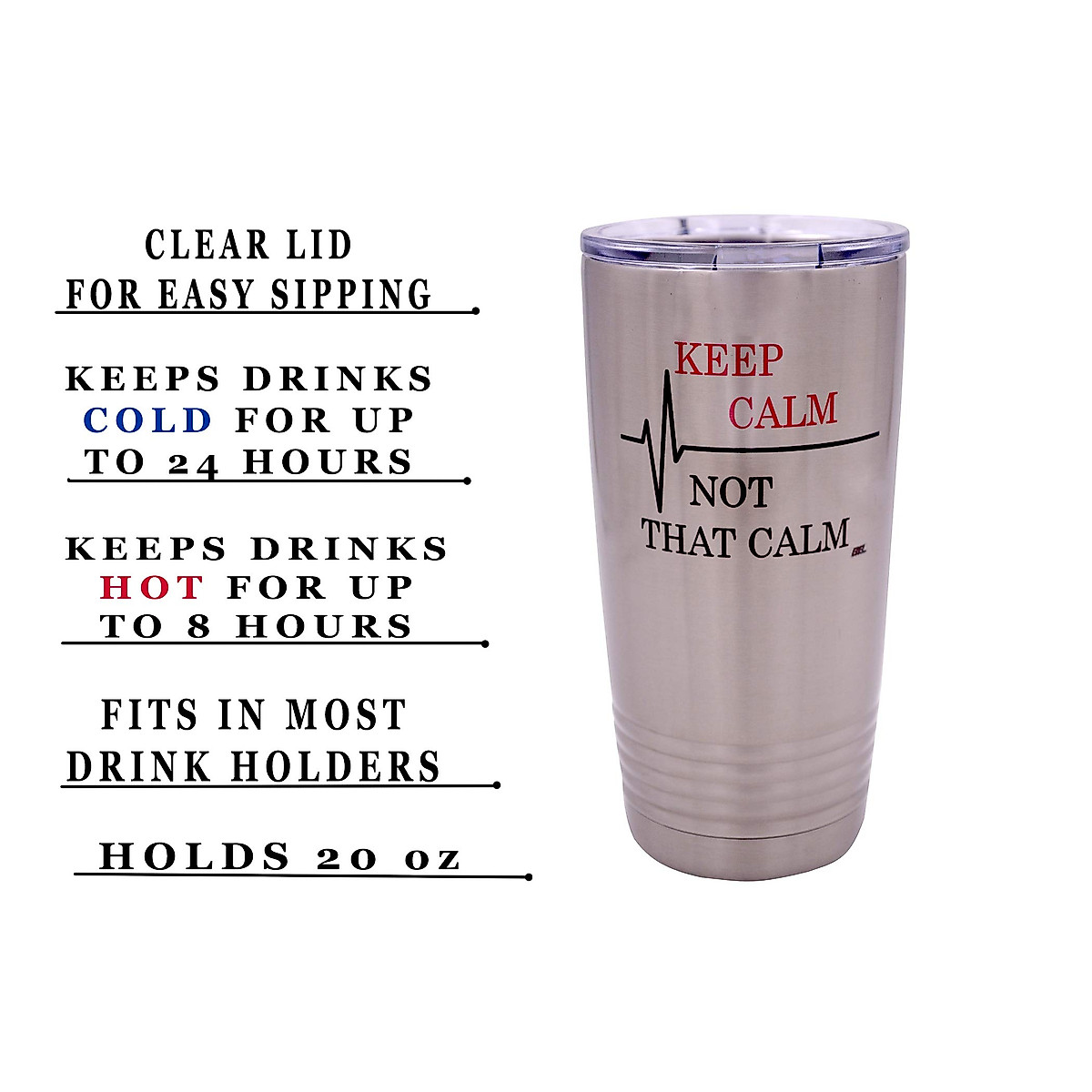 Rogue River Tactical Funny Keep Calm Not That Calm 20 Ounce Large Travel Tumbler Mug Cup w/Lid Vacuum Insulated Nurse Doctor Pharmacist Gift