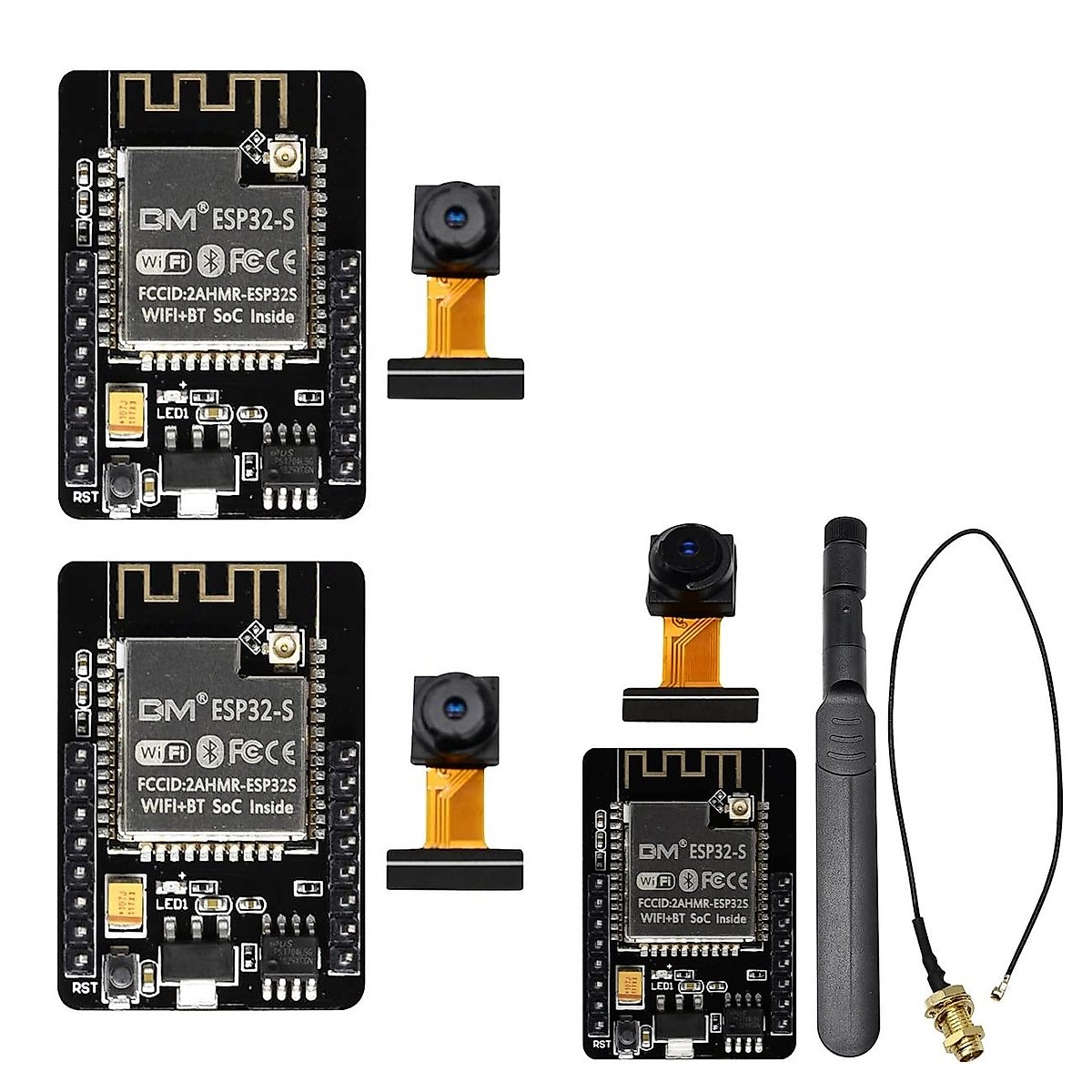 Aideepen 2PCS ESP32 DC 5V Dual-core WL with OV2640 Camera TF Card Module+ESP32-CAM +Antenna +IPEX to RP-SMA
