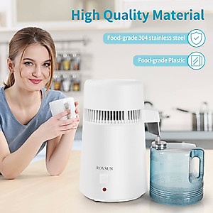 Bonnlo 1.1 Gallon/4L Water Distiller w/BPA-Free Container & All Stainless Steel Interior for Home Use, 750W Countertop Distilled Water Machine Maker Purifier Filter, Distilling Pure Water Maker