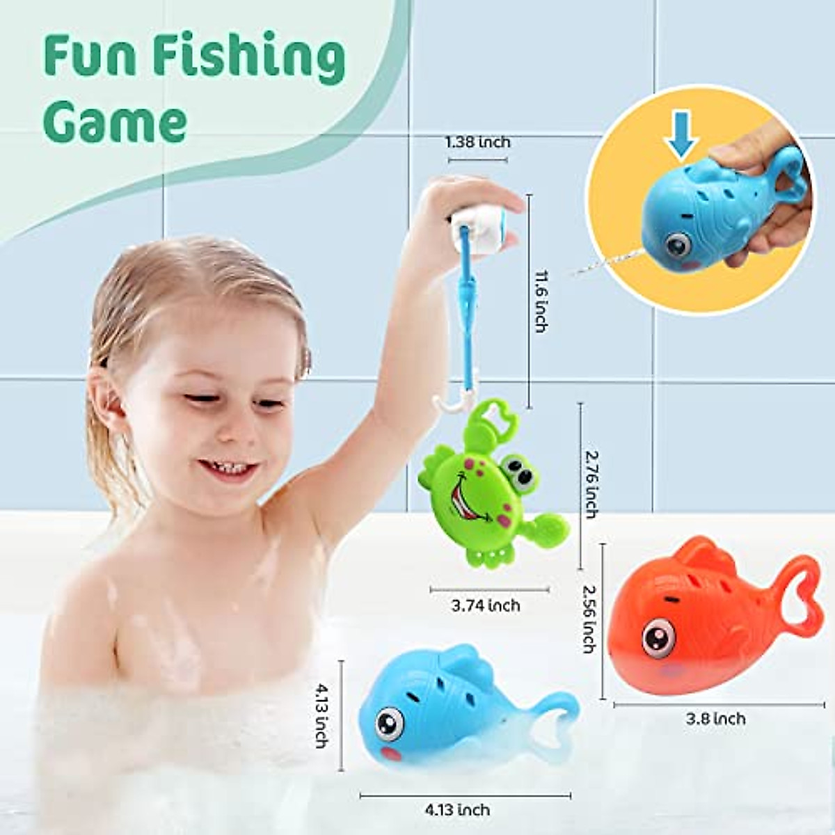 ZEAGUS Bath Toys Set for Toddlers 1-3, Bath Toy Storage Bag Hooks,Baby Bathtub Toys with 36 Letters and Numbers,Shower Toys Bath Time with 3 Fishing Toys and Water Gun Floating for Baby Pool Toys