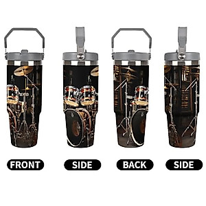 YTLKGFP 30 Oz Large Capacity Car Cup Drum Set Tumbler with Handle Straw Lid Insulated Stainless Steel Water Bottle Travel Mug Leak-proof Car Cup Keeps Cold Or Hot