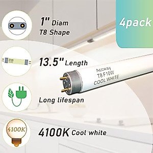 Accway (4 Pack) F10T8/CW 4100K Linear Fluorescent Light Bulb,T8 Type Straight Tube 10Watts Cool White, G13 Medium Based, 13.5 inch MOL